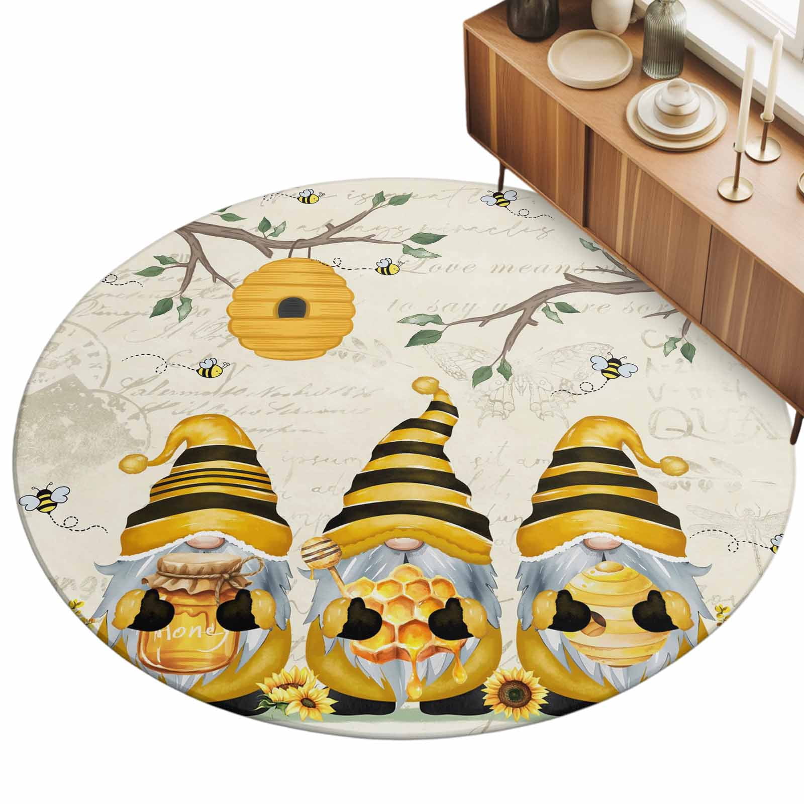 5ft Round Rug Yellow Bees Gnomes Area Rugs for Living Room Bedroom ...