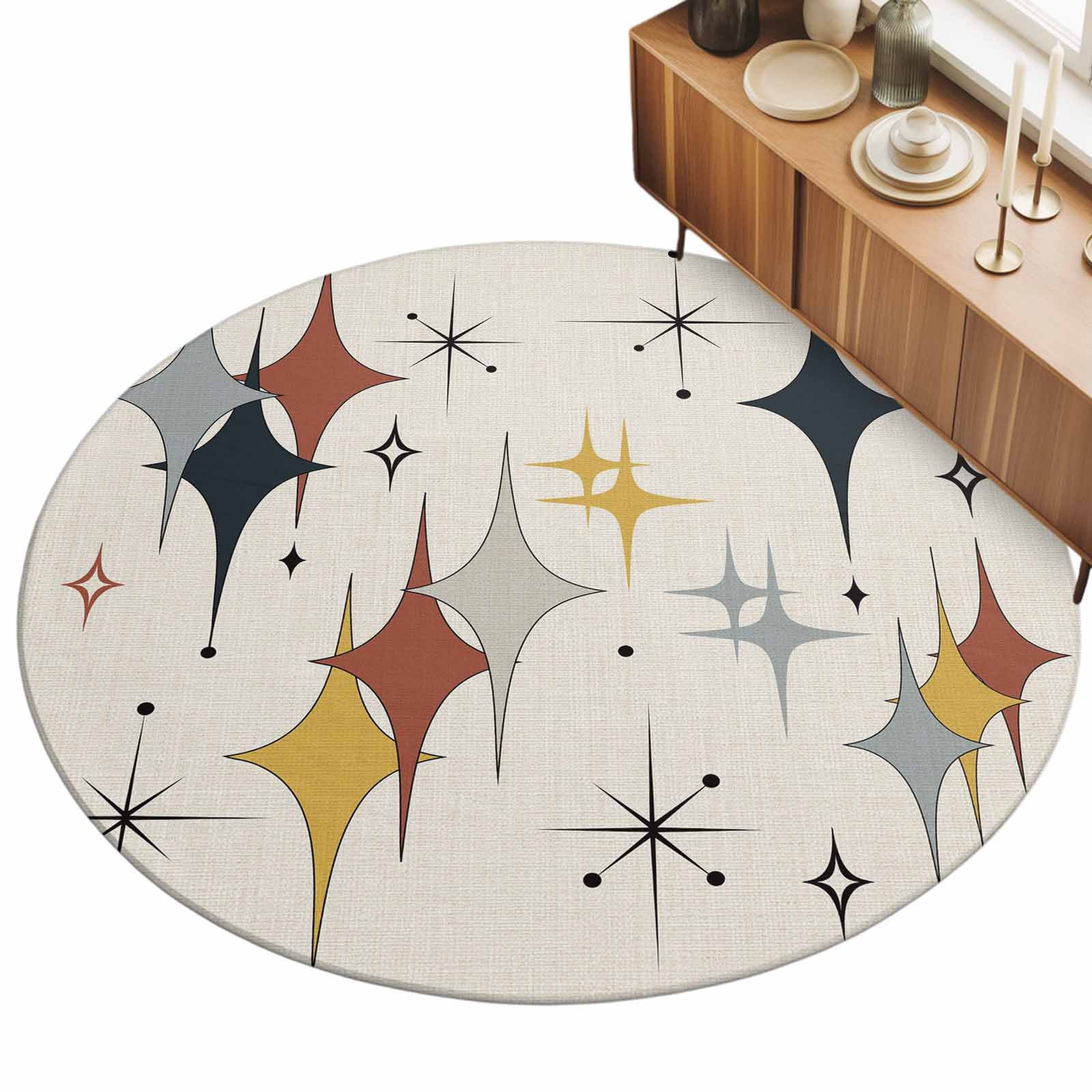 5ft Round Rug Yellow Diamond Area Rugs for Living Room Bedroom Washable ...
