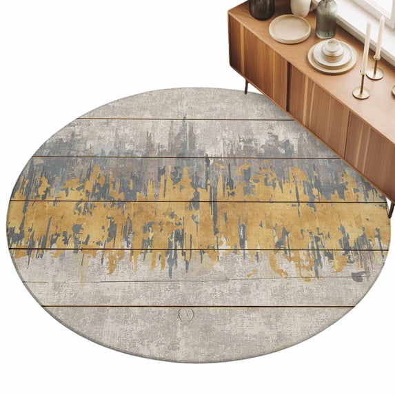 5ft Round Rug Yellow Grey Abstract Area Rugs for Living Room Bedroom ...