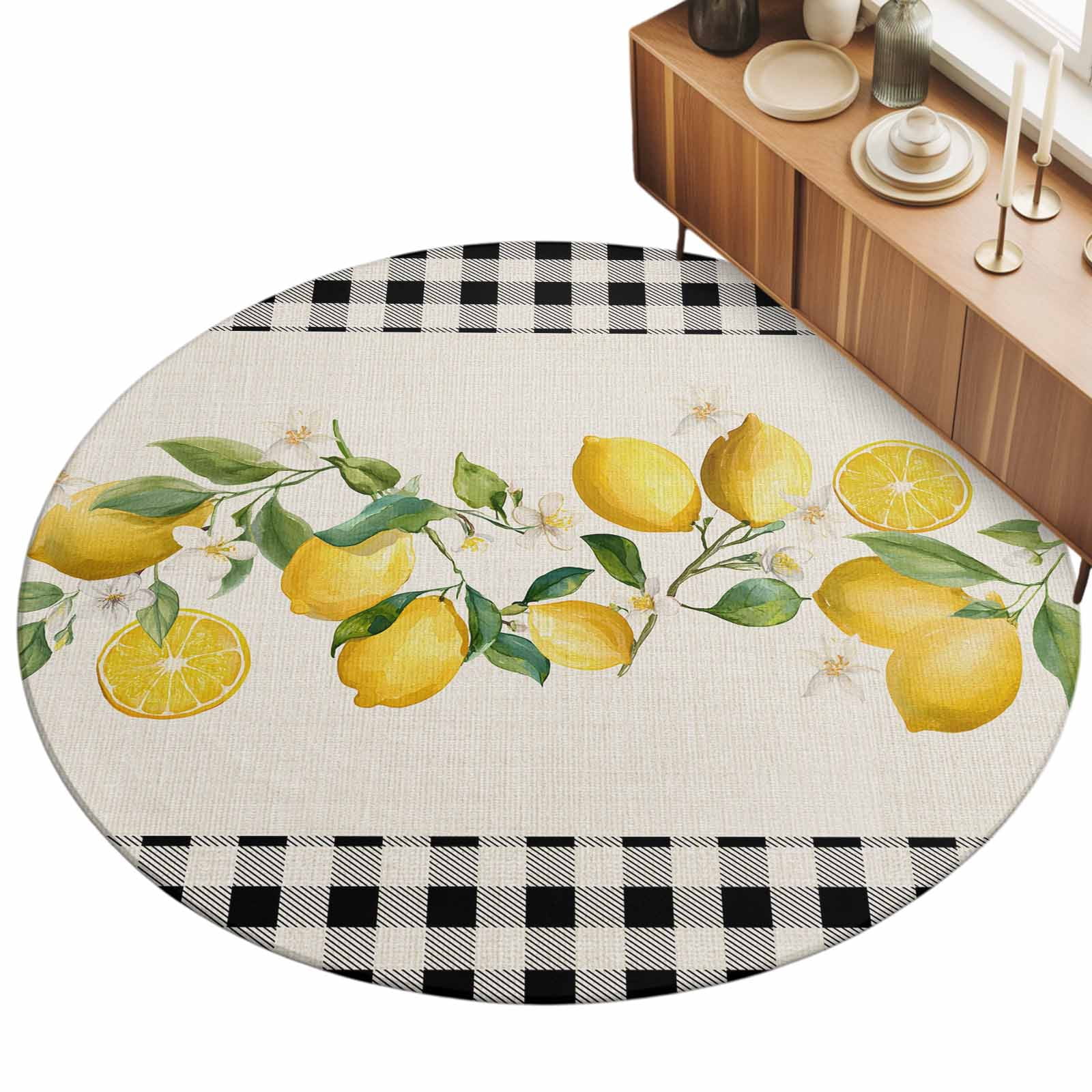 5ft Round Rug Yellow Lemons Area Rugs for Living Room Bedroom Washable ...