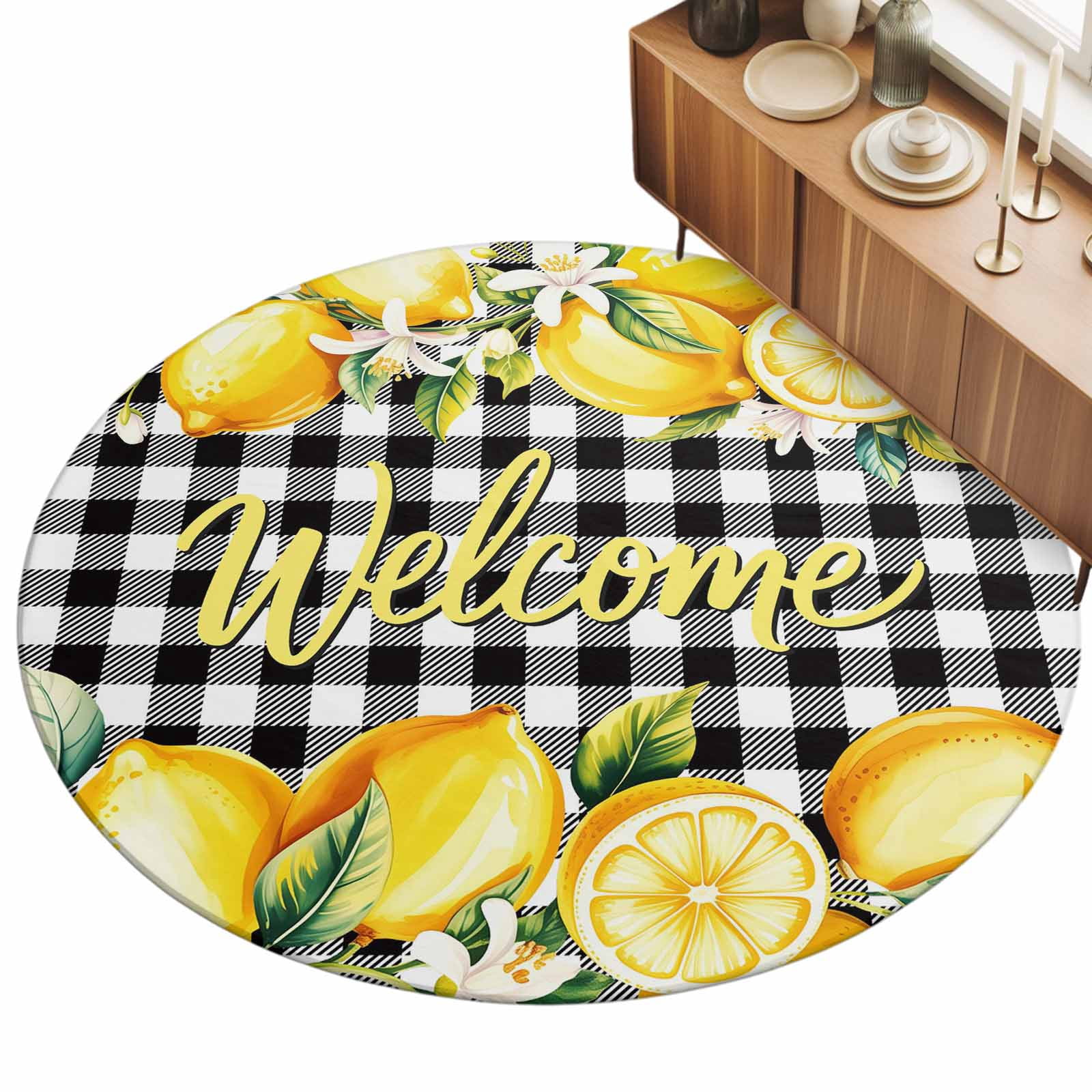 5ft Round Rug Yellow Lemons Area Rugs for Living Room Bedroom Washable ...