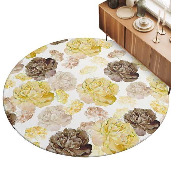 5ft Round Rug Yellow Ombre Spring Floral Area Rugs for Living Room ...