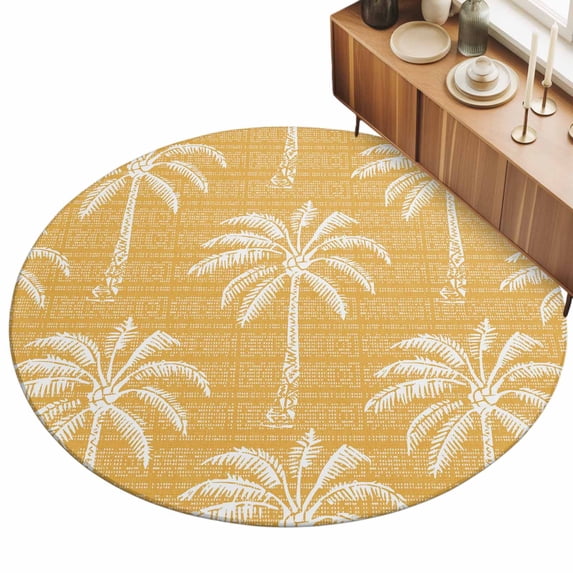 5ft Round Rug Yellow Orange Palm Tree Area Rugs for Living Room Bedroom ...