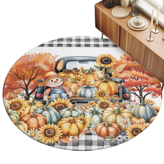 5ft Round Rug Yellow Orange Pumpkin Fall Area Rugs for Living Room ...