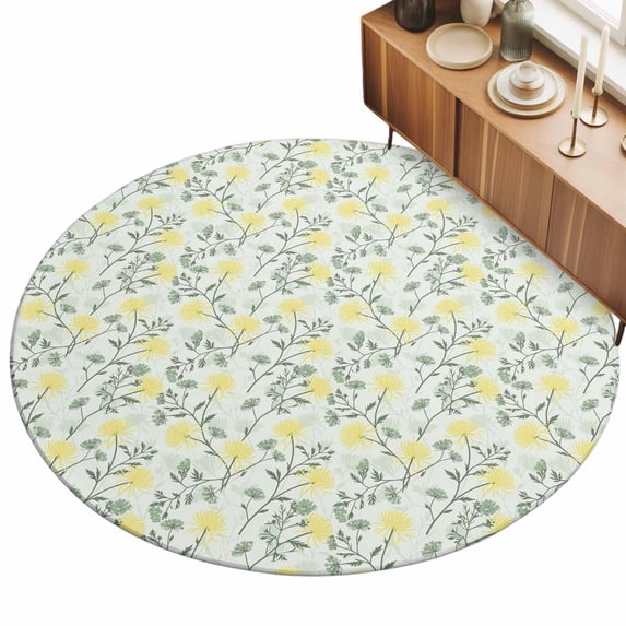 5ft Round Rug Yellow Spring Floral Area Rugs for Living Room Bedroom ...