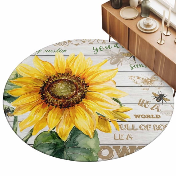 5ft Round Rug Yellow Sunflower Area Rugs for Living Room Bedroom ...