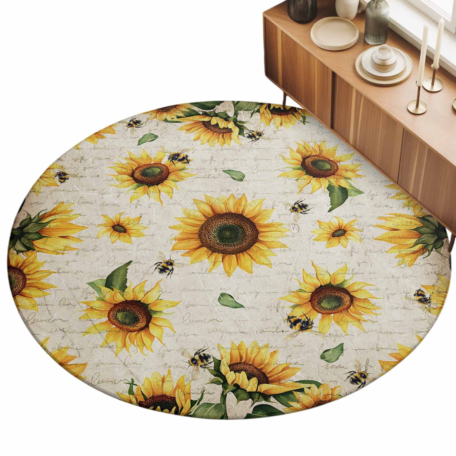 5ft Round Rug Yellow Sunflowers Area Rugs for Living Room Bedroom ...
