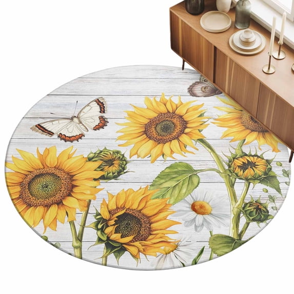 5ft Round Rug Yellow Sunflowers Area Rugs for Living Room Bedroom ...