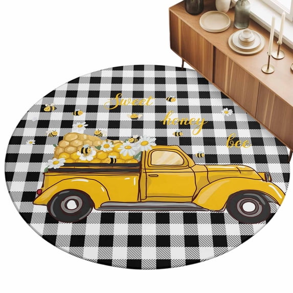 5ft Round Rug Yellow Truck Area Rugs for Living Room Bedroom Washable ...