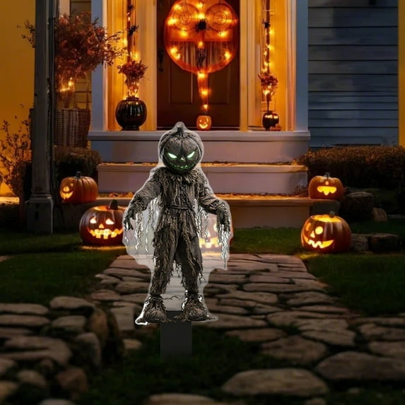 5ft Scary Scarecrow Decor | Outdoor Halloween Yard Prop | Glow-in-the ...