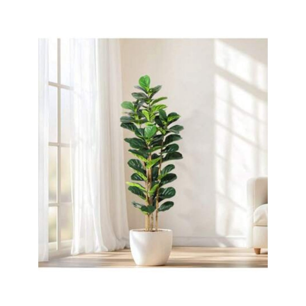 5ft Tall Faux Ficus Tree Potted Fake Tropical Plants,Artificial Rubber ...