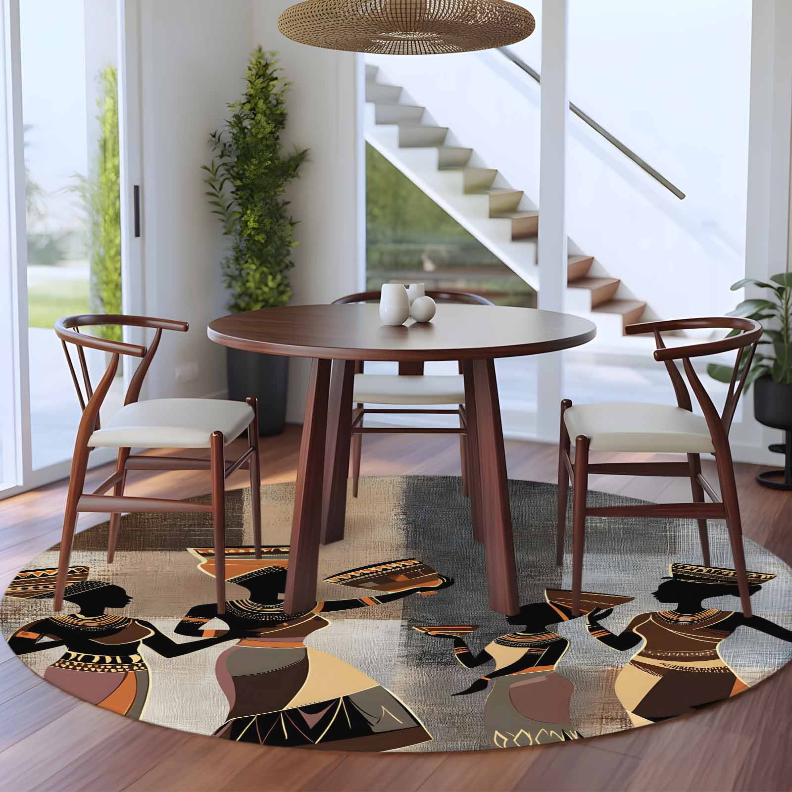 5ft Washable Round Rug, African Women Non-Slip Circle Area Rug for ...