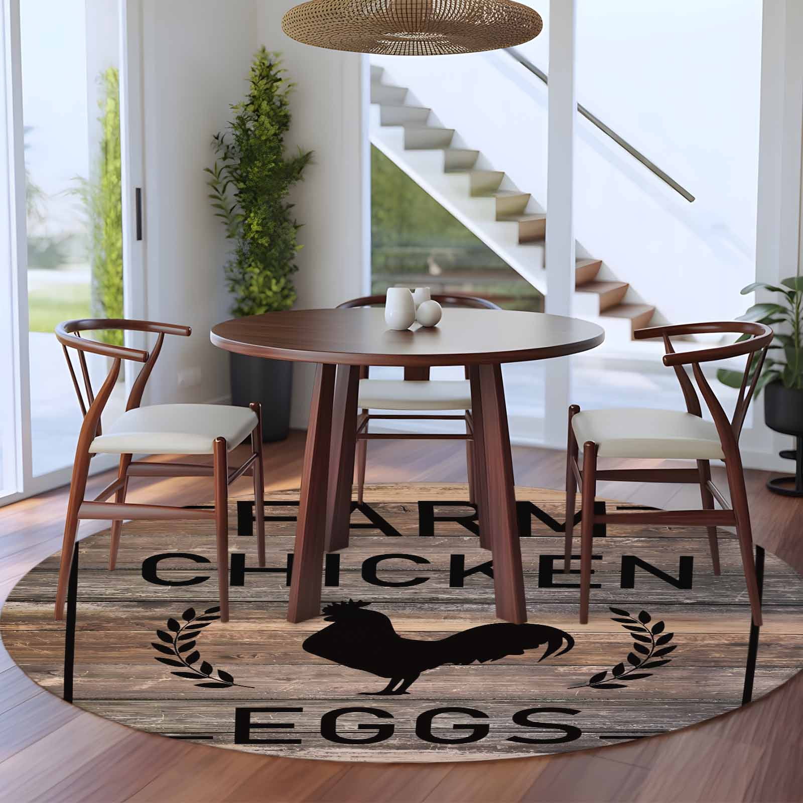 5ft Washable Round Rug, Chicken Eggs Non-Slip Circle Area Rug for ...