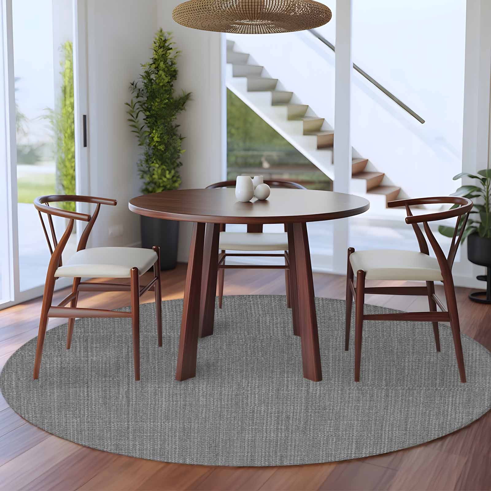 5ft Washable Round Rug, Dark Grey Linen Non-Slip Circle Area Rug for ...