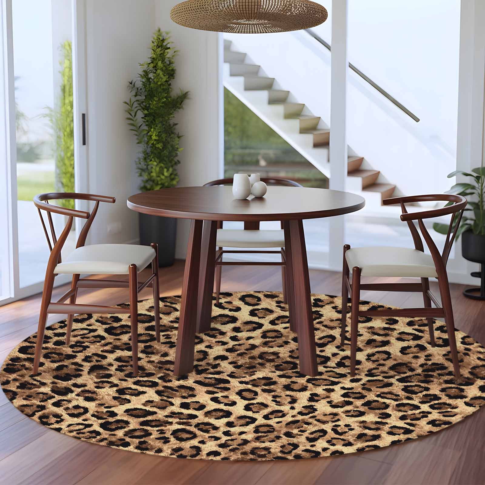 5ft Washable Round Rug, Leopard Print Non-Slip Circle Area Rug for ...