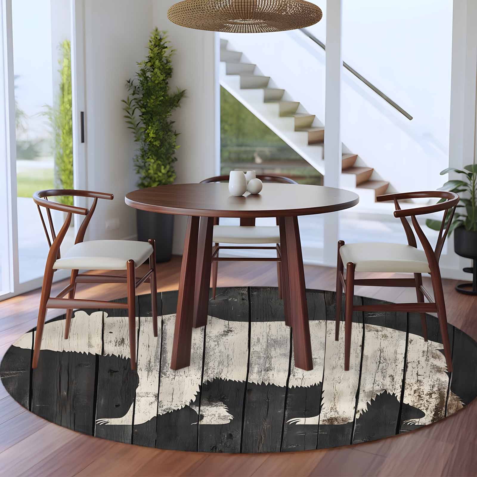 5ft Washable Round Rug, Retro Texture Non-Slip Circle Area Rug for ...