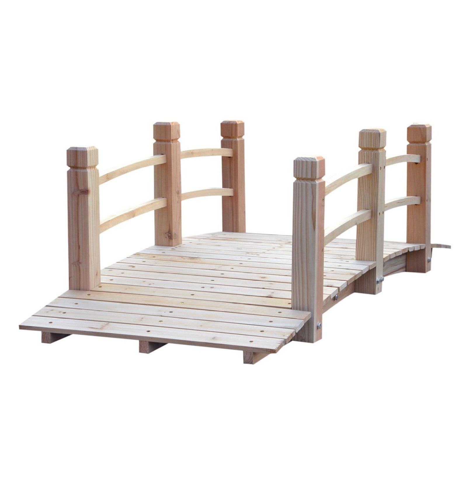 5ft Wooden Garden Bridge Arc Footbridge with Railings - Natural Wood ...