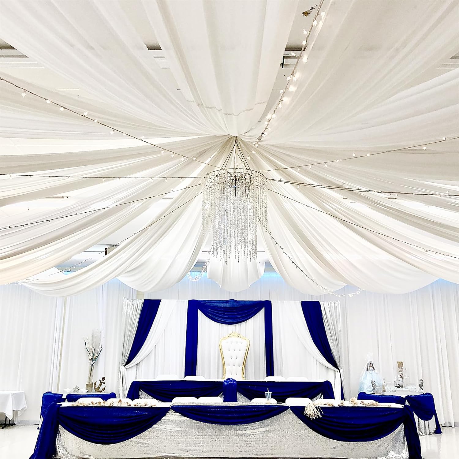 5ft X20ft 6 Panels White Ceiling Drapes for Wedding, Sheer Chiffon ...