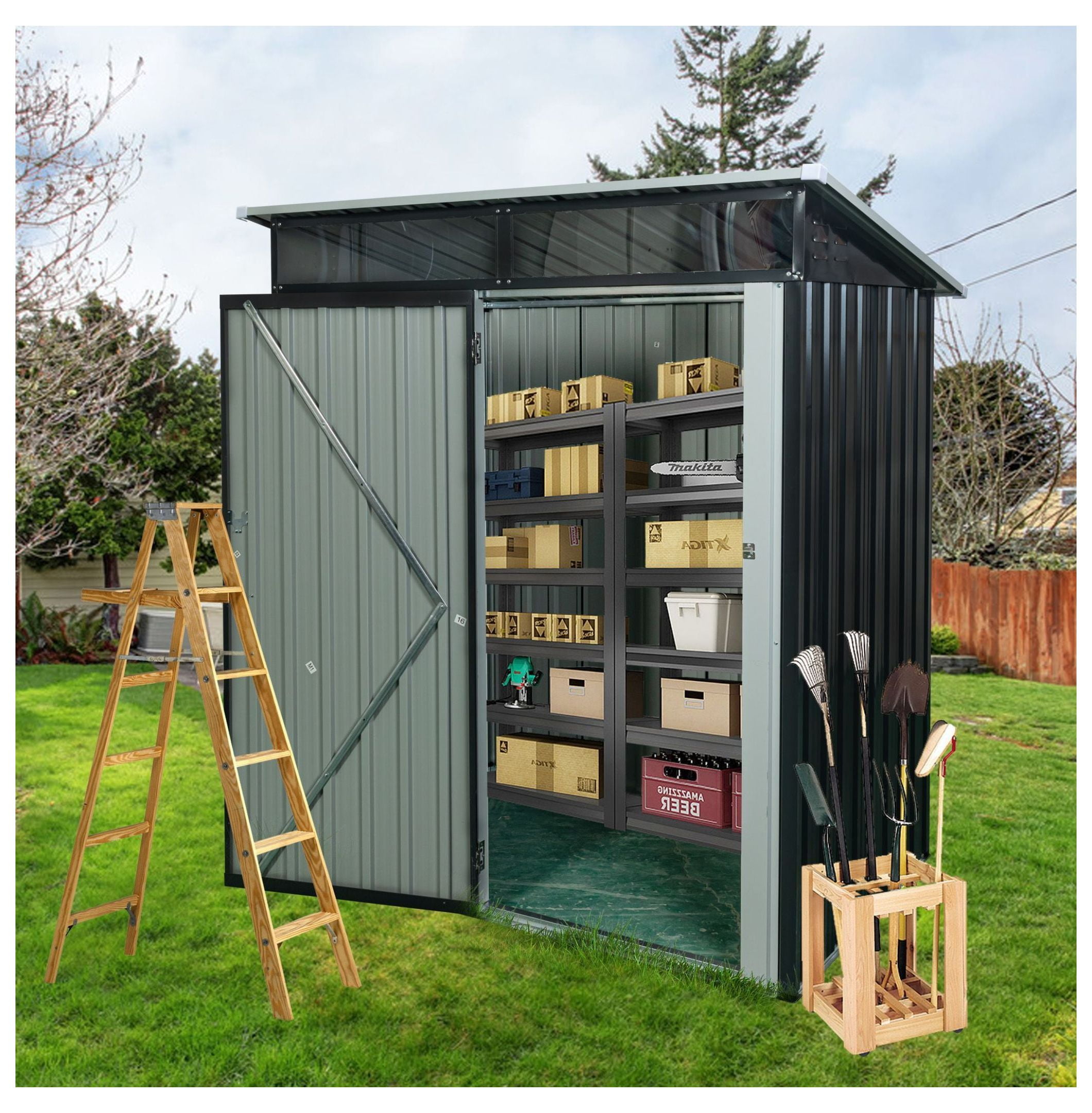 5ft x 3ft Outdoor Metal Storage Shed Transparent Plate Black as Pic ...