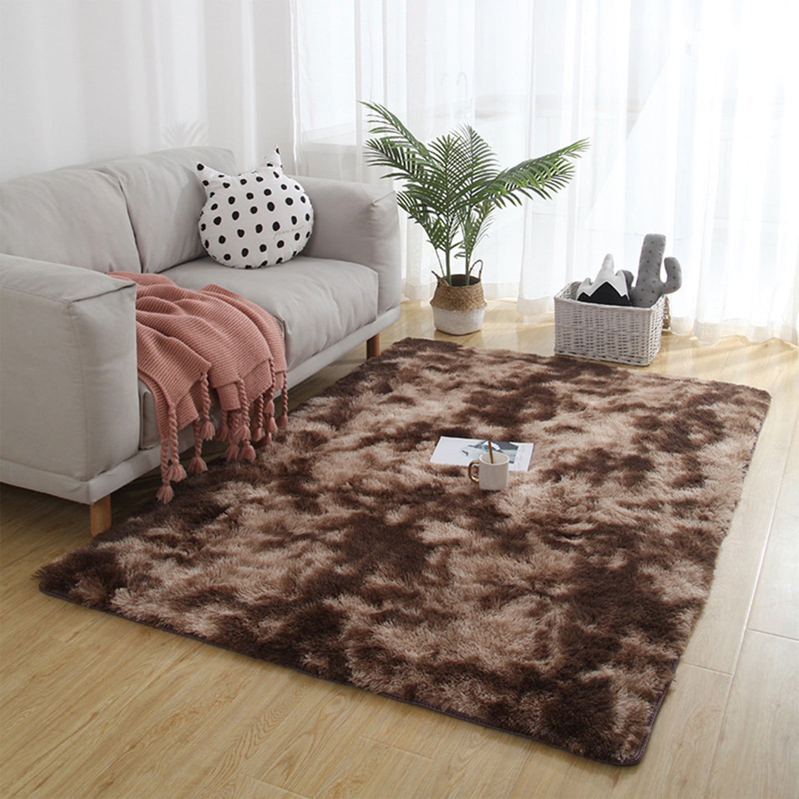 5ft x 8ft Furry Area Rug, Bedroom, Living Room Decorative Carpet, Plush ...
