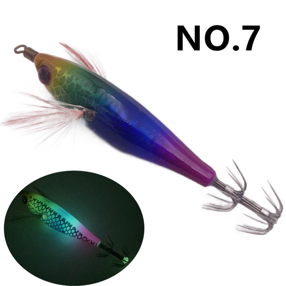 5G/8cm Fishing Bait Luminous Wooden Shrimp Squid Hook Fake Bait Fish ...