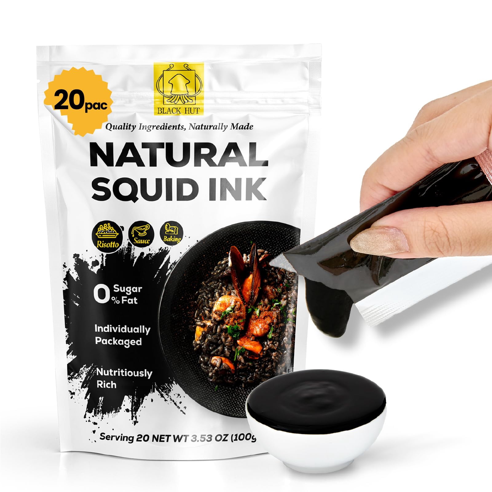 (5g x 20 Pack) Black Hut SMRSquid Ink, Food Coloring Tinta Calamari for ...