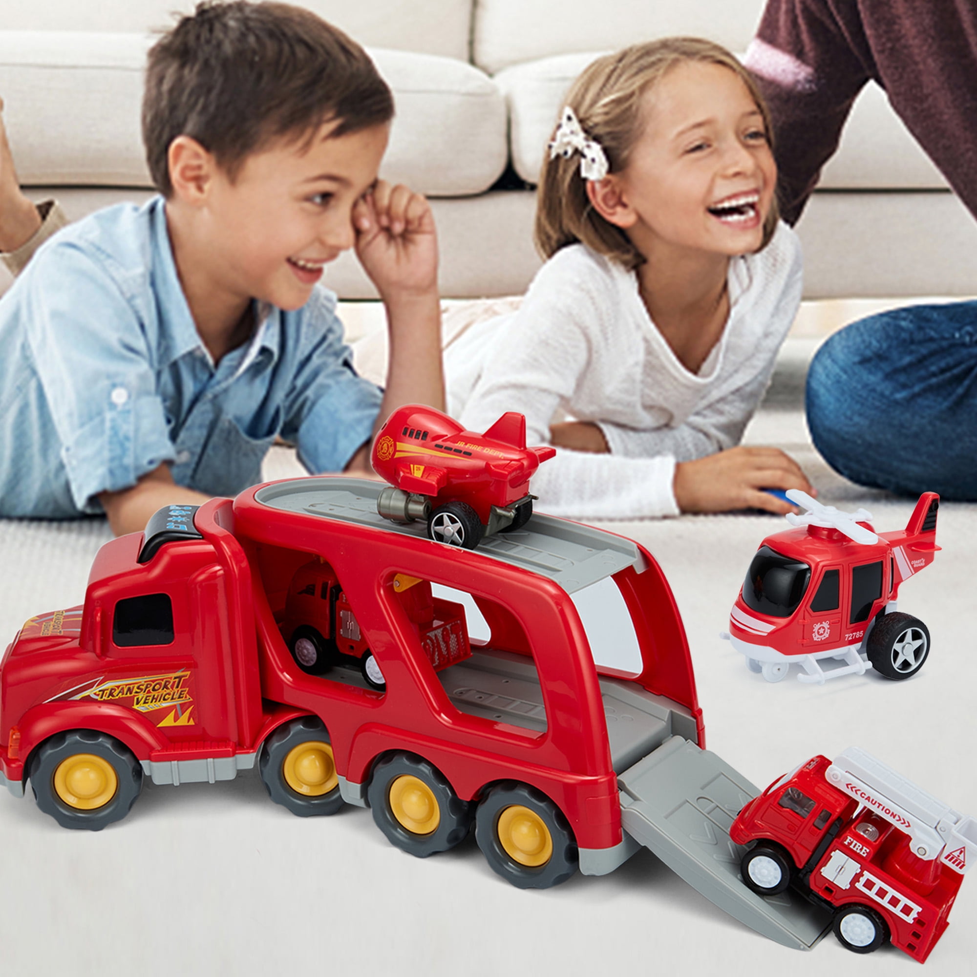 5in 1 Construction Truck Set, Electric Fire Truck Toy Car With Stunning ...