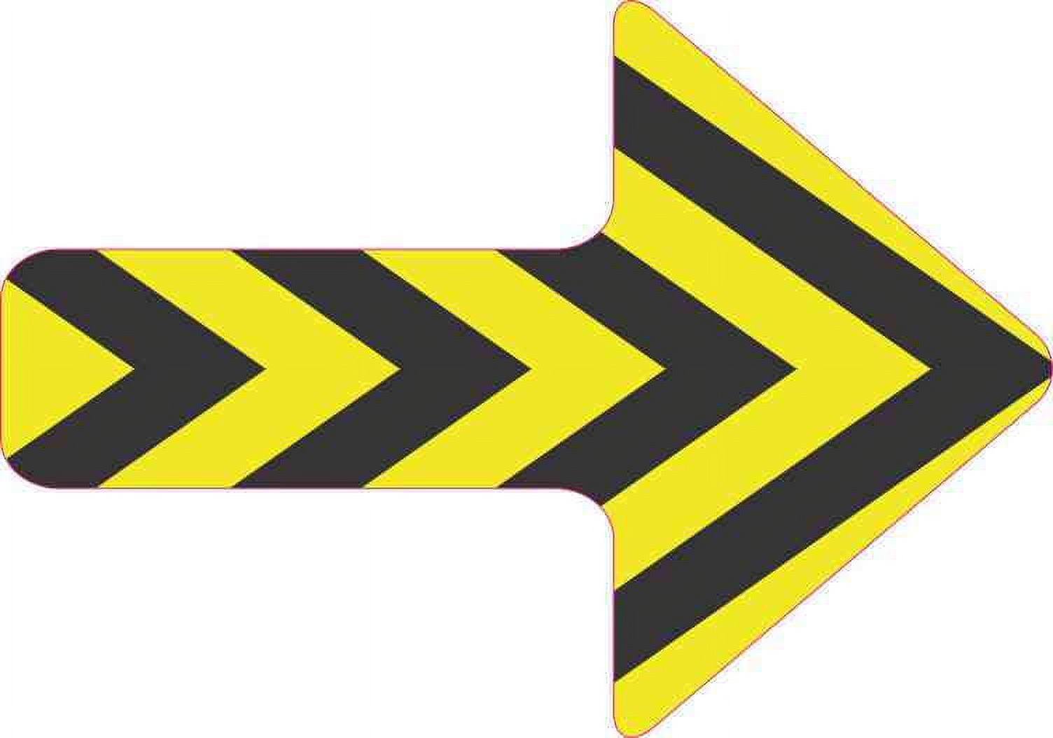 5in x 3.5in Yellow and Black Caution Arrow Sticker Sign Pointer Symbol ...