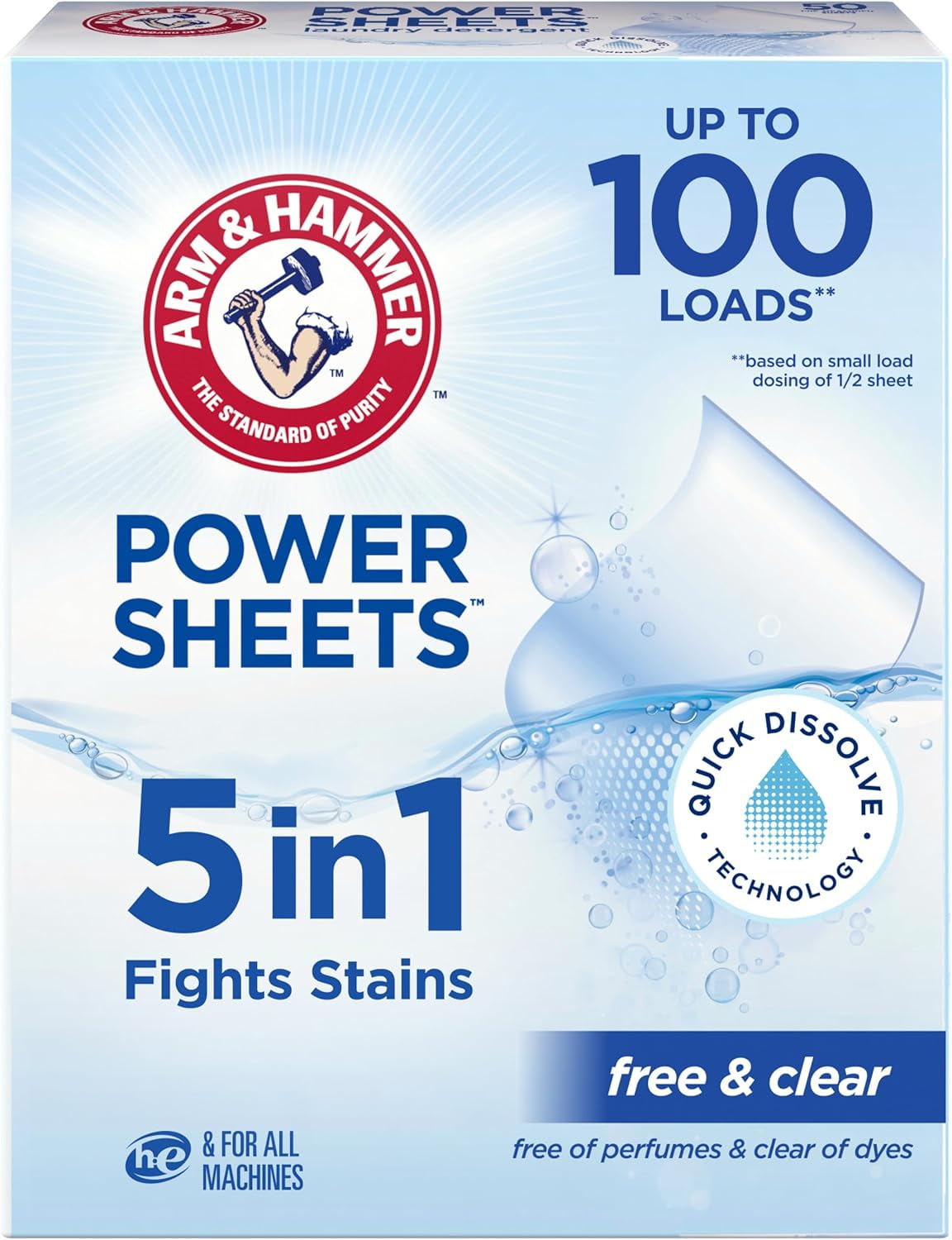 5in1 Power Sheets Laundry Detergent, Free & Clear, 50 Count, up to 100 ...