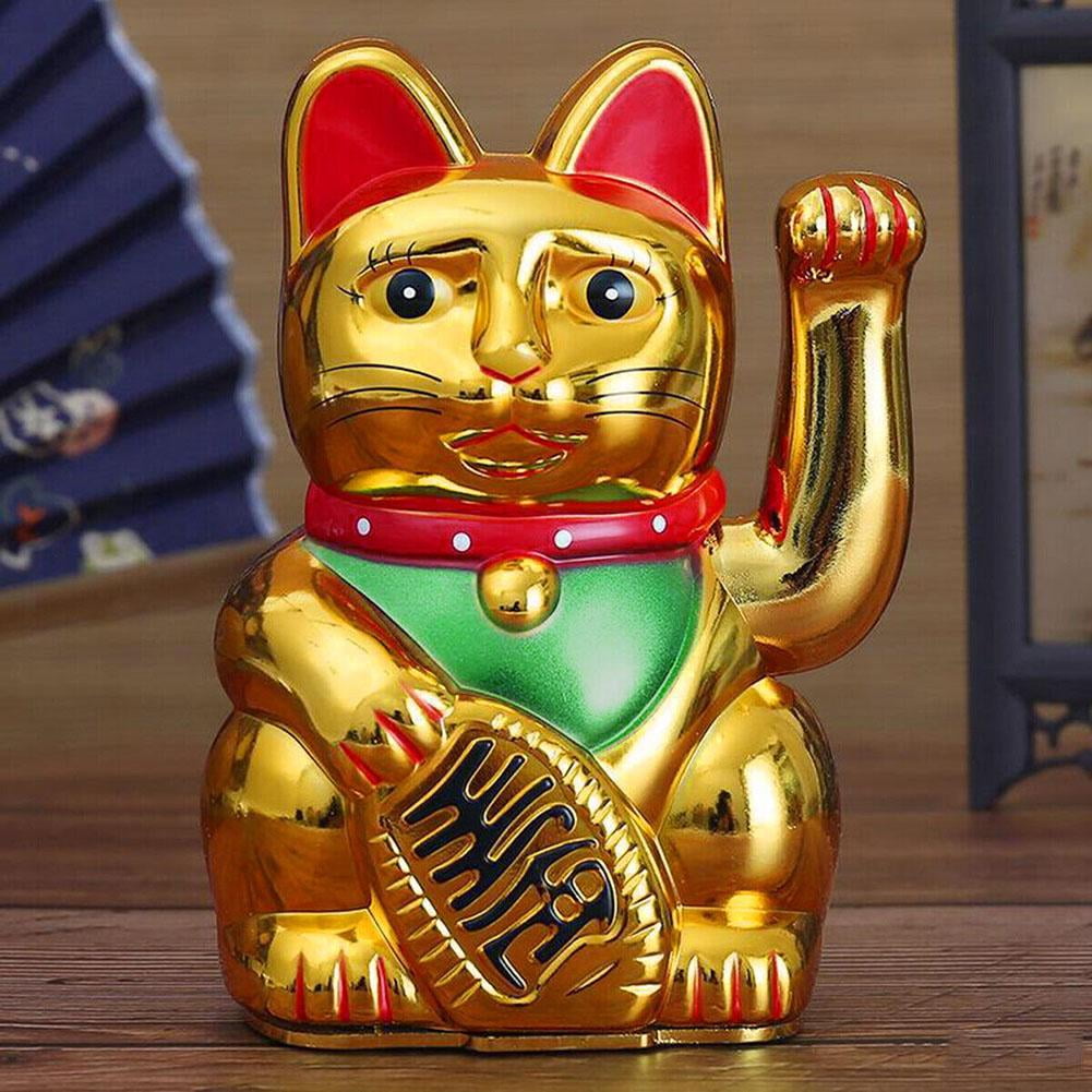 5inch Lucky Cat Welcoming Chinese Lucky Cats Statue Waving Hand Beckoning Fortune Cat Figurines ...