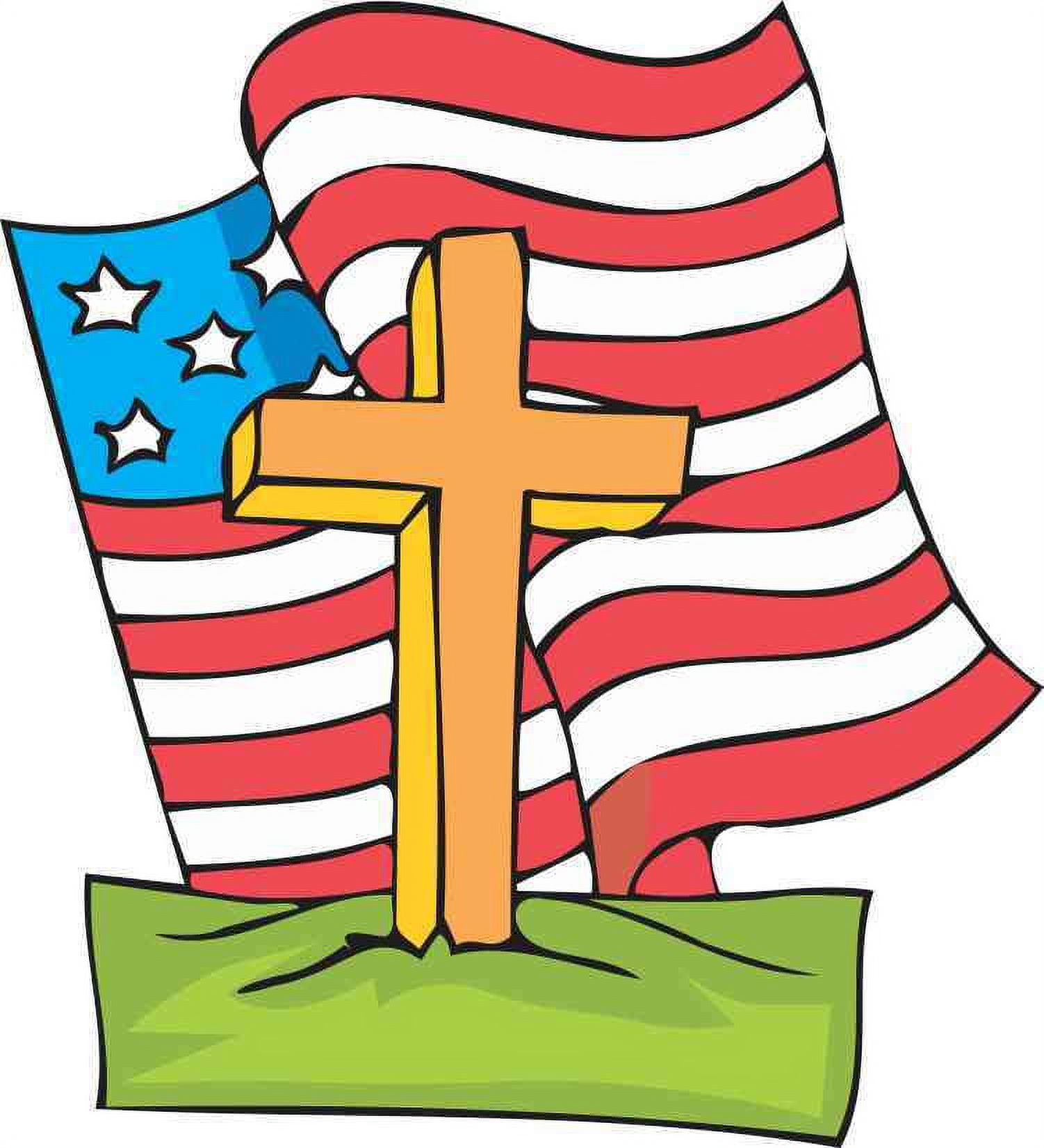 5inx5.5in Waving American Flag Cross Sticker Patriotic Military Car ...