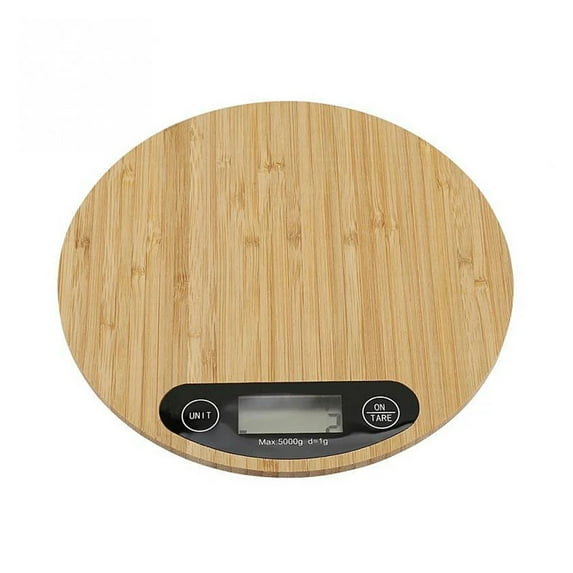 5kg/1g Round Bamboo Baking Scale Wood LED Display Electronic Kitchen ...
