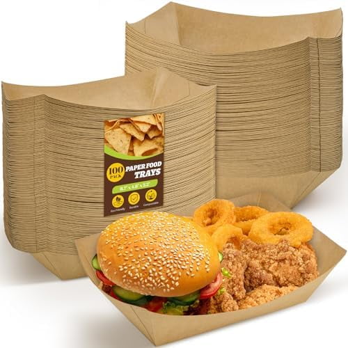 5lb Extra Large Paper Food Trays, 100 Pack Heavy Duty Kraft Food Boats ...