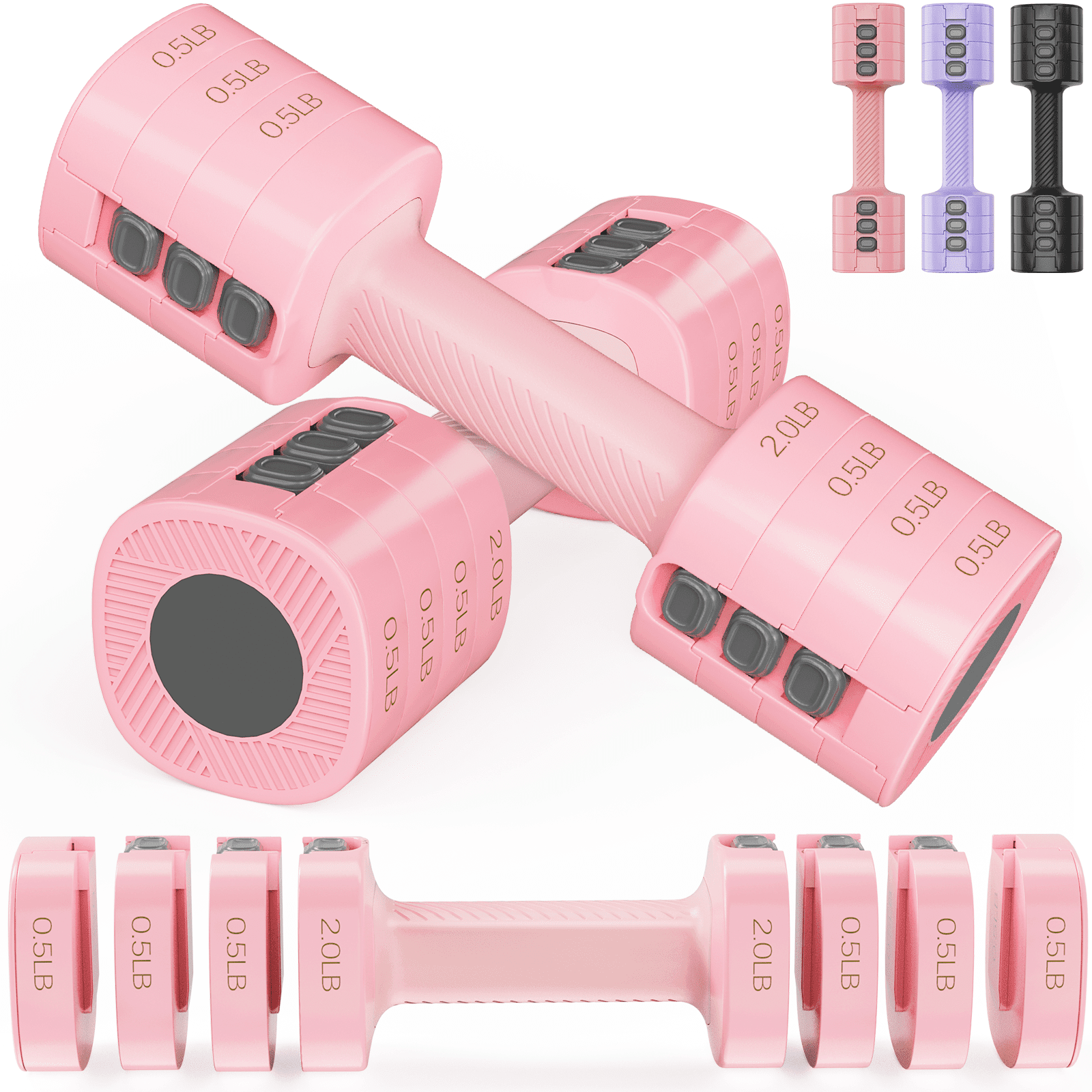 5lbs*2 Adjustable Dumbbells Set, 4-In-1 Free Weights For Women, Hand ...