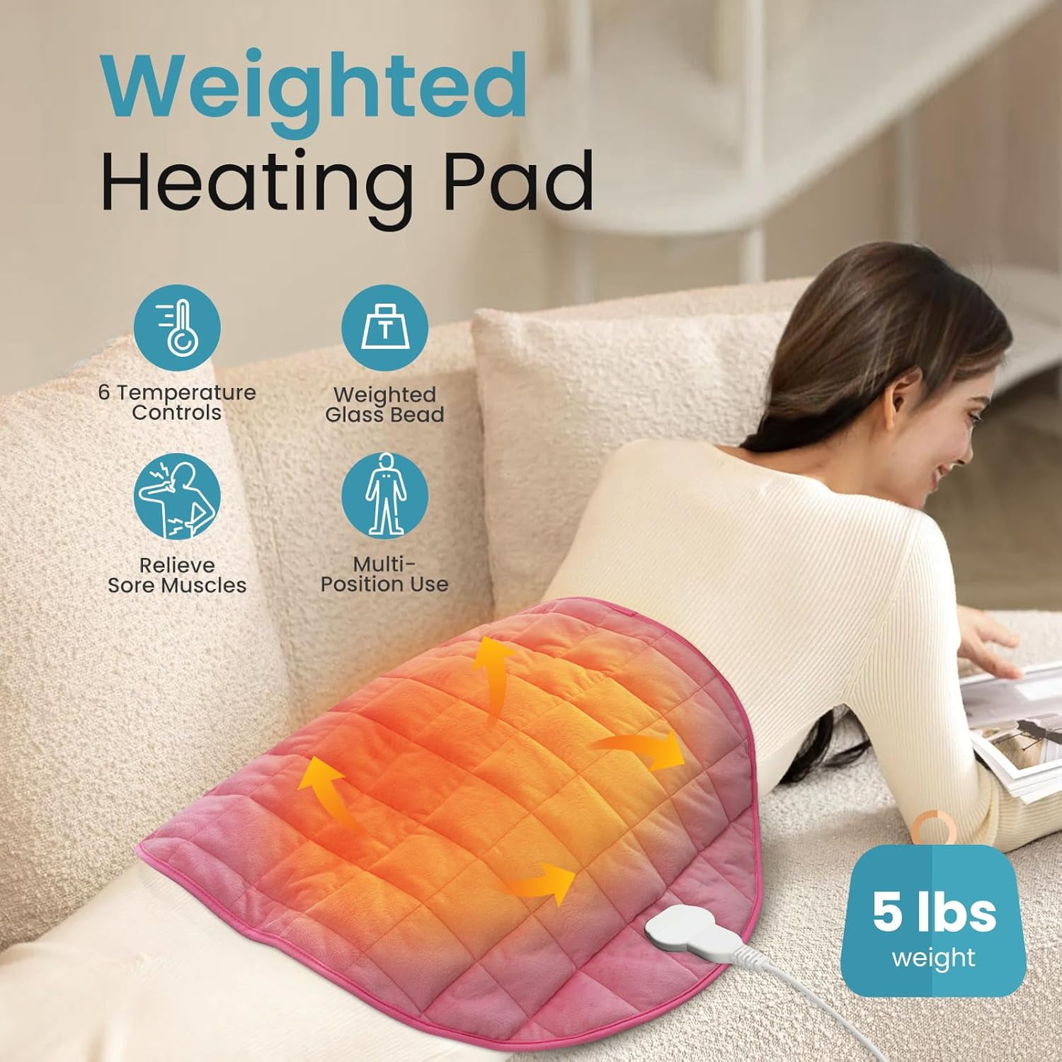 5lbs Weighted Heating Pad for Women, Electric Heated Weighted Blanket ...