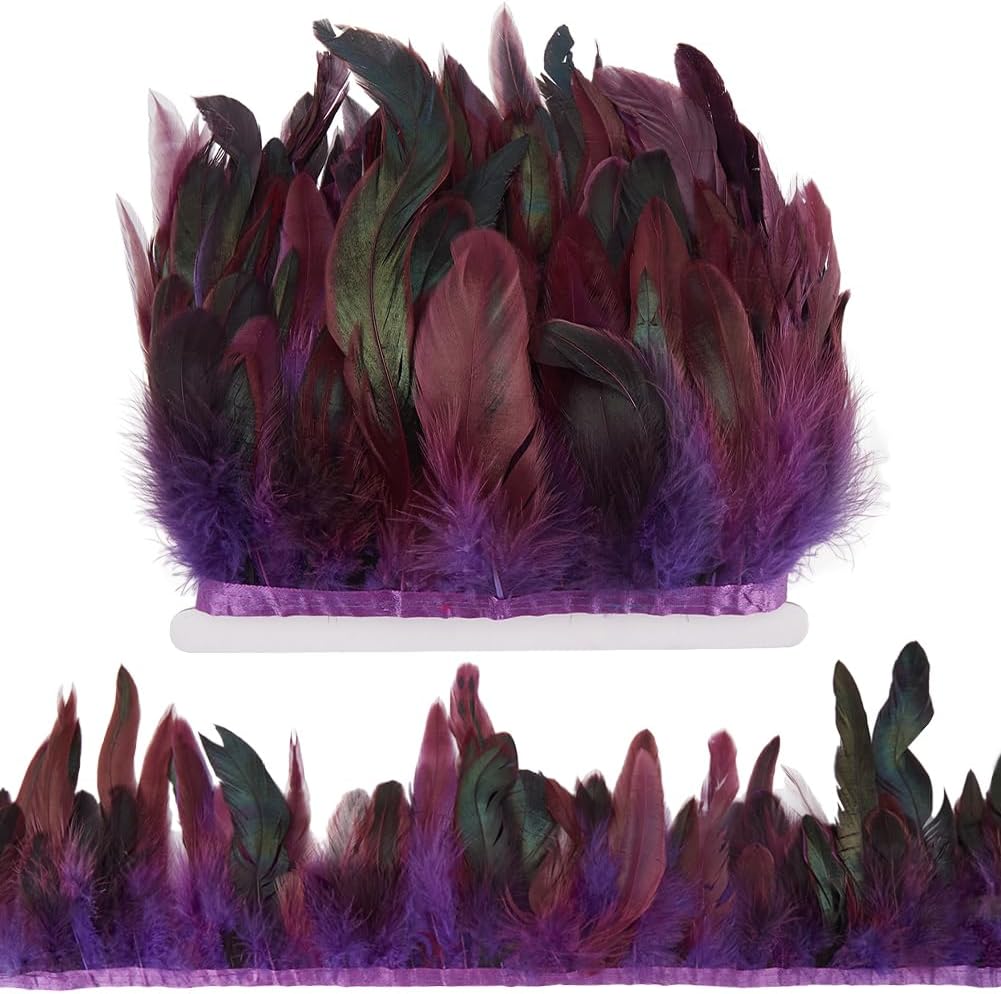 5m 13-18cm Width Rooster Hackle Feather Fringe Trim Purple Craft ...