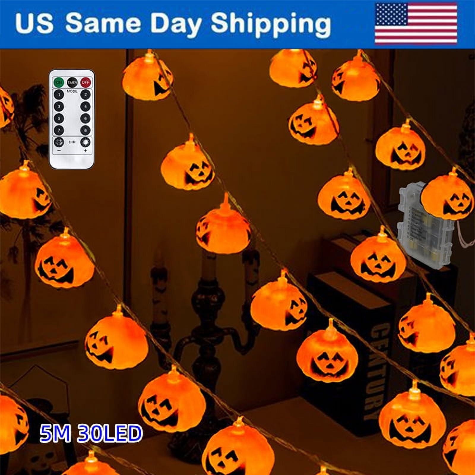 5m 30 LED Halloween Pumpkin String Lights, Battery Operated Outdoor Decorations, Hanging Holiday ...