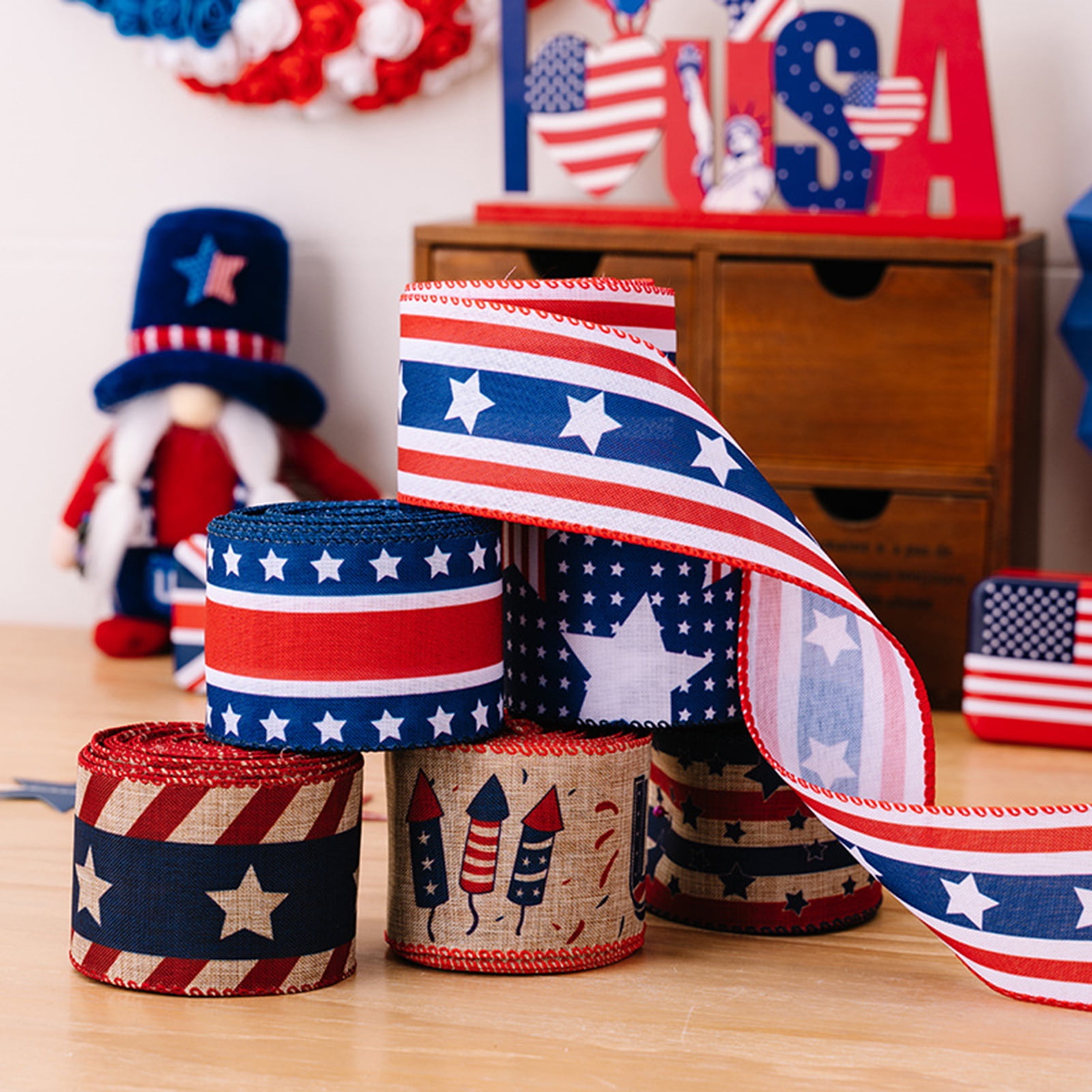 5m American Flag Ribbon Roll - Commemorative Decorative Cloth Pull ...