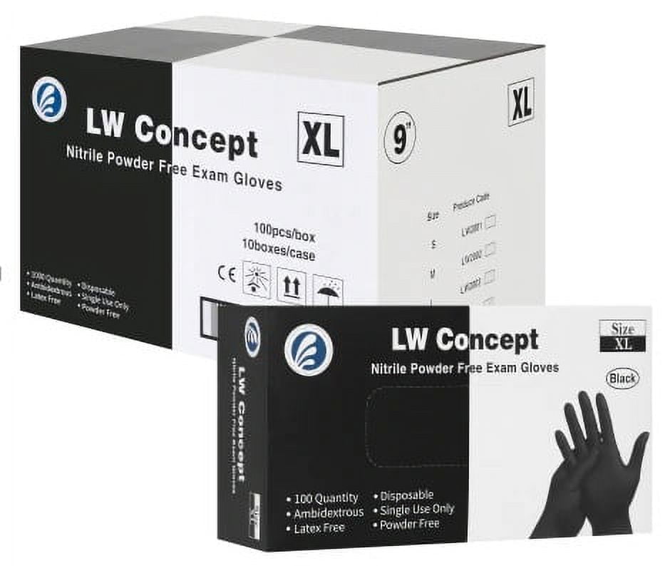 LW Concept Disposable XL Black Nitrile Exam Gloves Case (10 boxes, 1000 ...