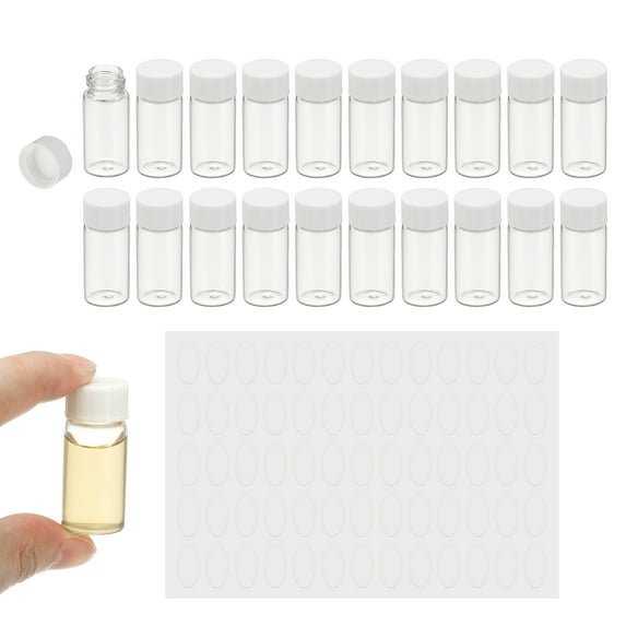 5ml Clear Glass Vials, 20Pcs Sample Vials with Screw Cap Reagent Media Bottle with Labels Leak ...