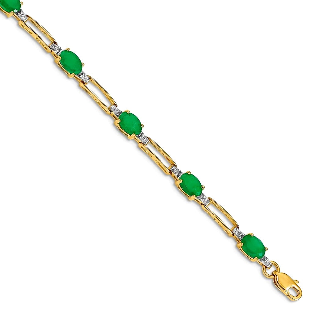 5mm 14k Solid Yellow Gold Diamond and Oval Emerald Bracelet Link ...