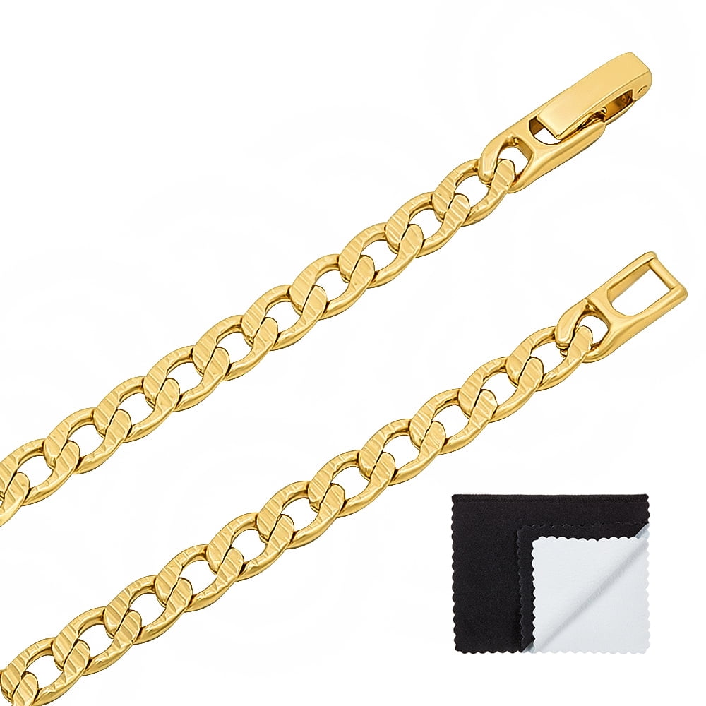 5mm 14k Yellow Gold Plated Flat Beveled Curb Choker Chain Necklace, 20 ...