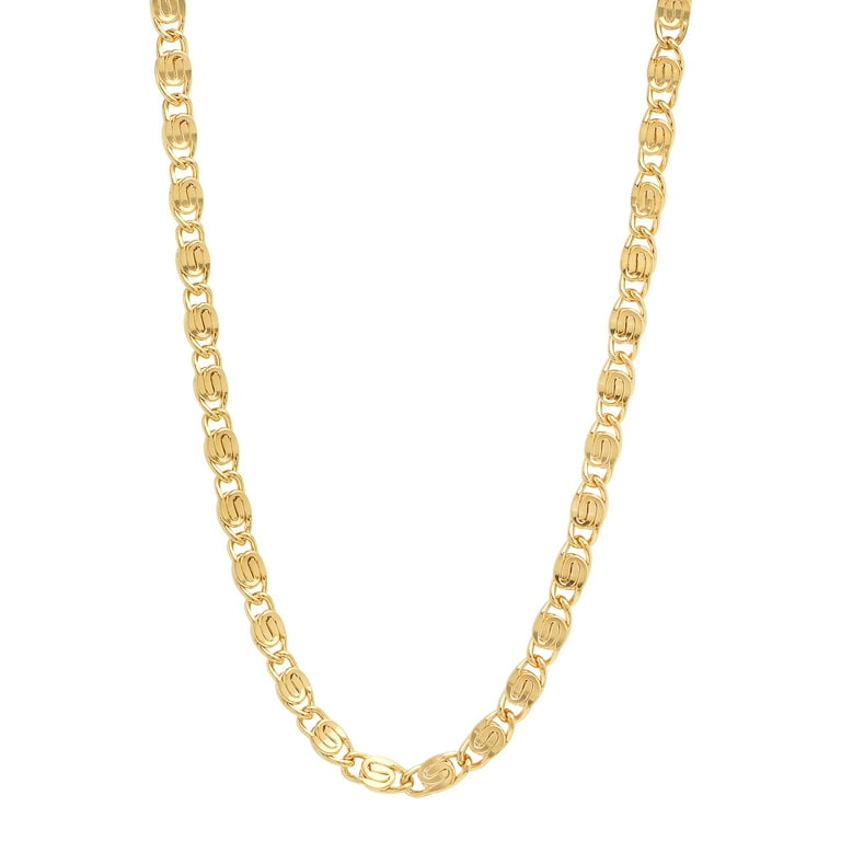 5mm 14k Yellow Gold Plated Flat Fancy Link Chain Necklace 24 inches Walmart
