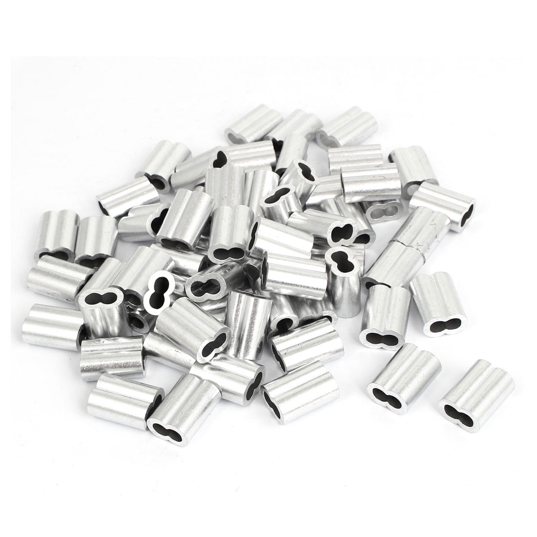5mm 3/16" Aluminum Double Hole Wire Rope Clamp Clip Sleeve 100Pcs ...