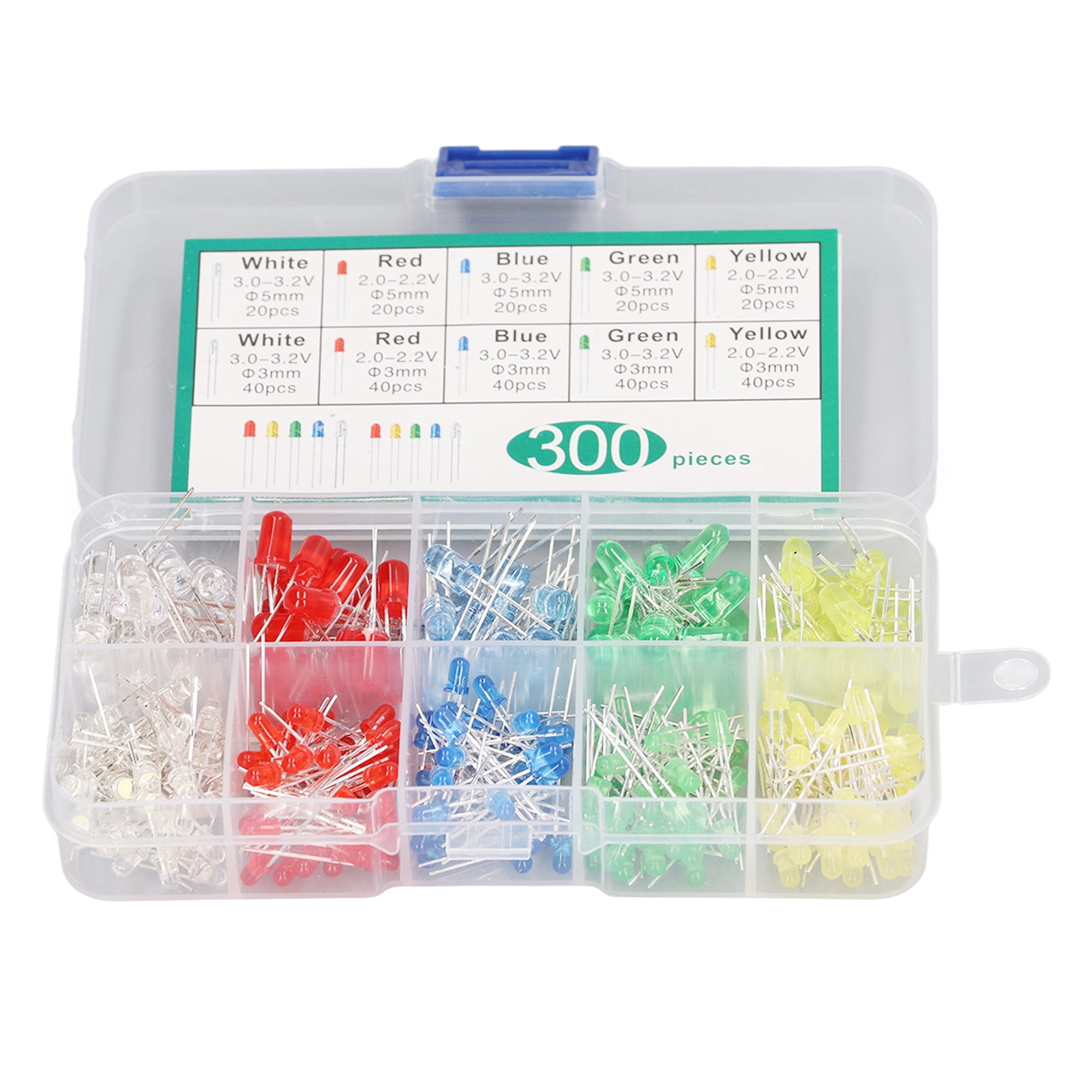 5mm 3mm LED Light Emitting Diode Assorted Kit, 300PCS, 5 Colors, Heat ...