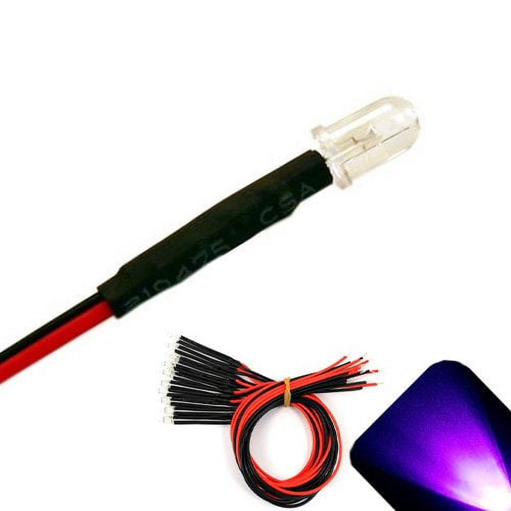5mm 6v Pre-Wired UV/Purple LED - Ulra Brigh (5v, 6v) (Pack of 10 ...