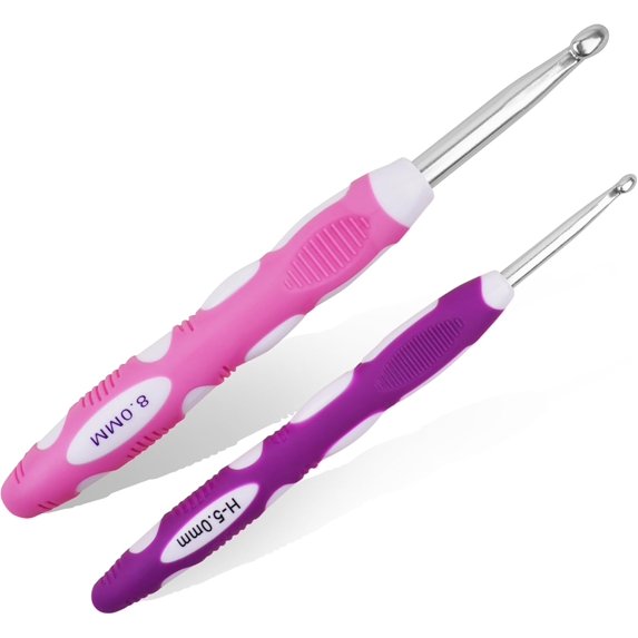 5mm 8mm Crochet Hook, Smooth and Soft Rubber Extra Long Crochet Hooks ...