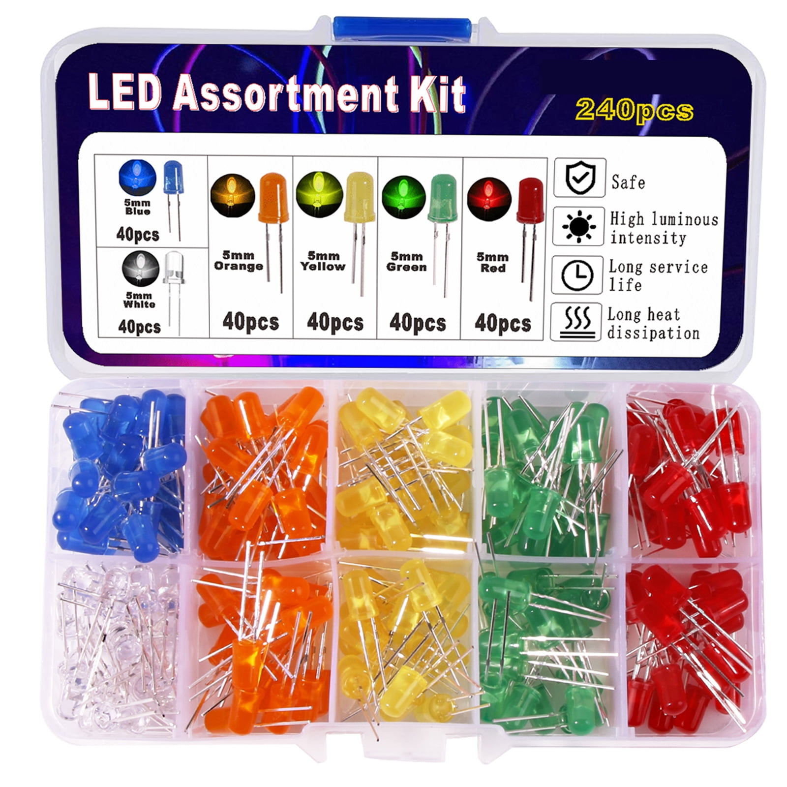 5mm LED Diode Assortment Kit, F5 Light Emitting Diode, White, Green ...