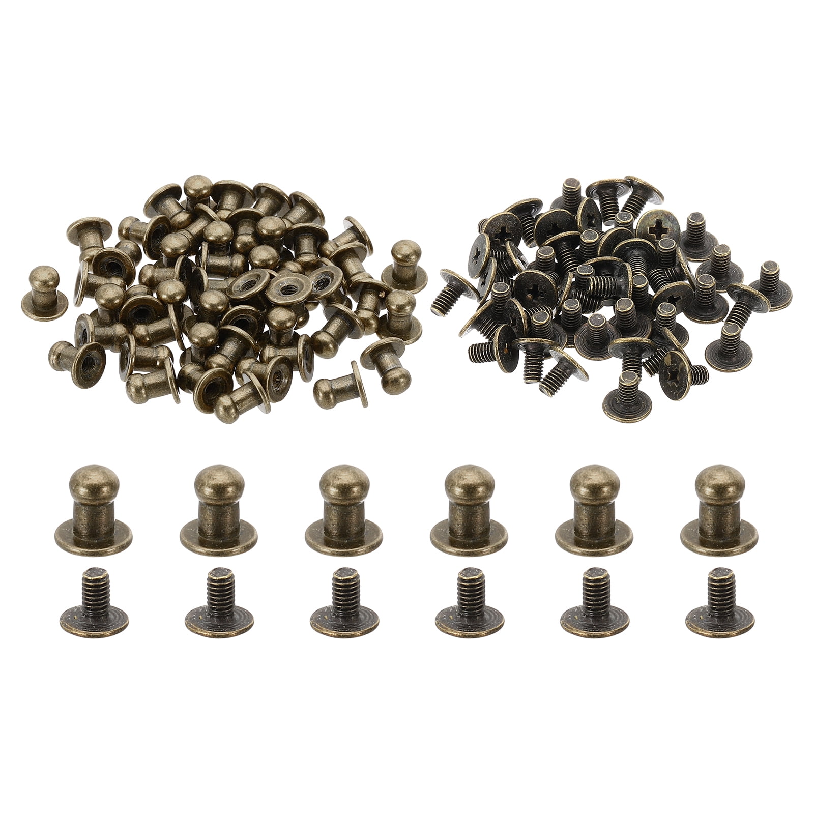 5mm Leather Rivets, 100 Sets Round Button Head Studs Metal Screw Studs ...
