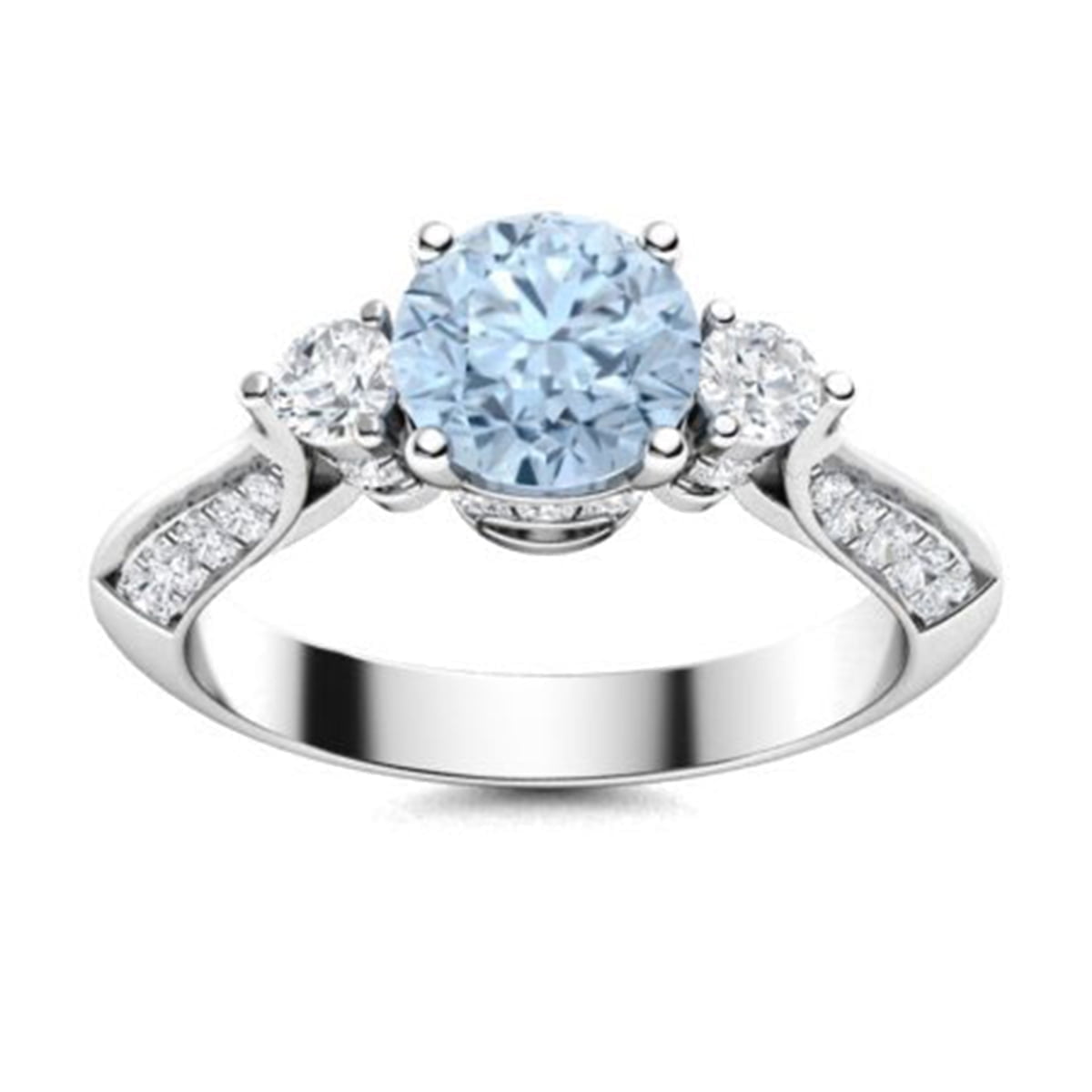 5mm Round Aquamarine 925 Sterling Silver Women Wedding Ring Jewelry ...